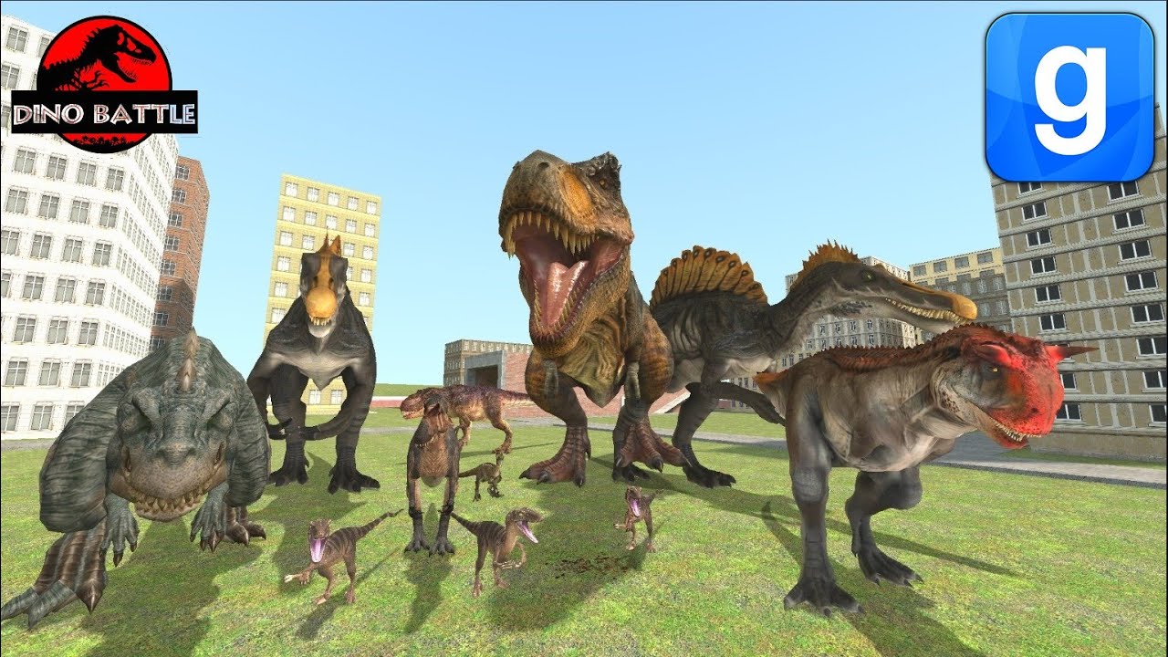 Jurassic Battle Royal Dinosaur Free for All Garry's Mod NPC fight - YouTube