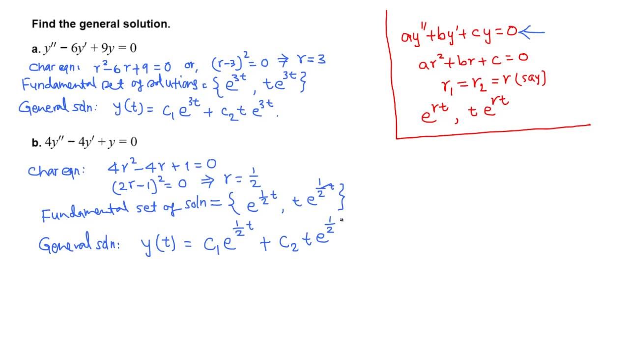 Diff Eqn: 2nd order linear ode with equal roots - YouTube