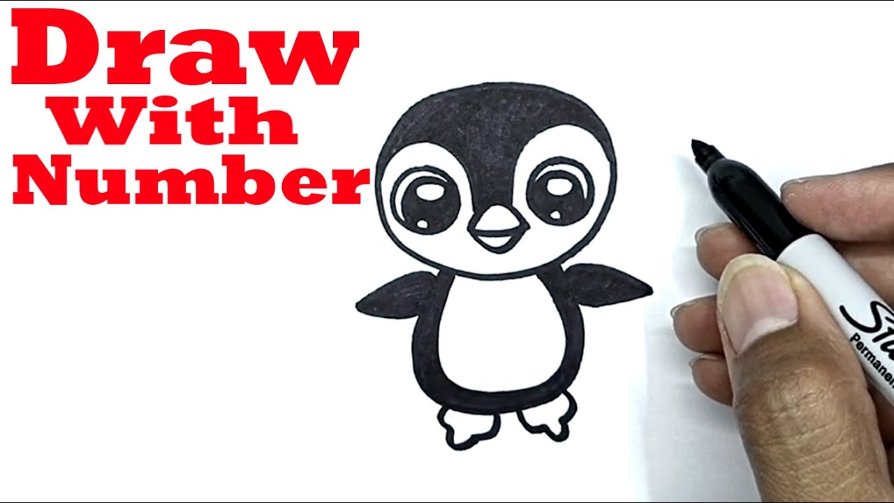 How To Draw A Penguin Cartoon With Number 0 | Drawing With Number - YouTube