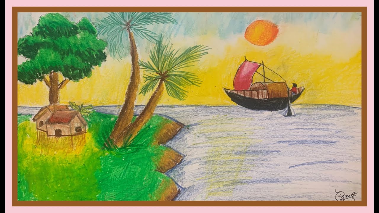 How to draw Riverside Village Scenery - Practicing - YouTube