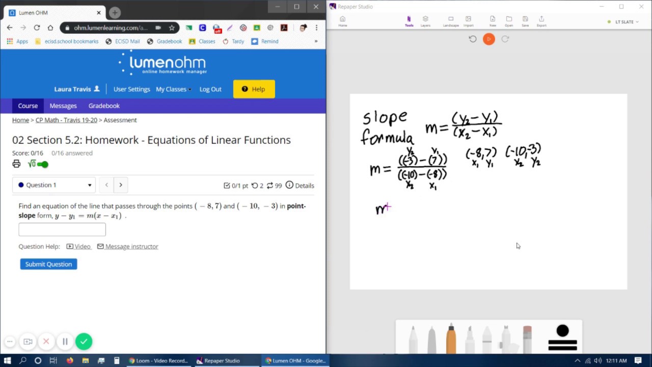 OHM Lumen: Section 5.2 Homework- Equations of Linear Functions Part 1 ...