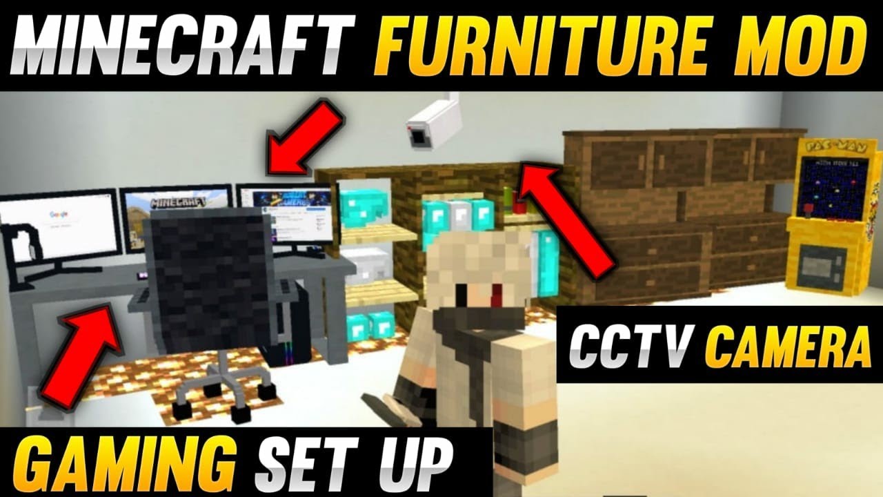 MINECRAFT FURNITURE MOD 🤯 REAL GAMING SET UP 😉 CCTV 🧐TECHNO GEMERZ HOW ...