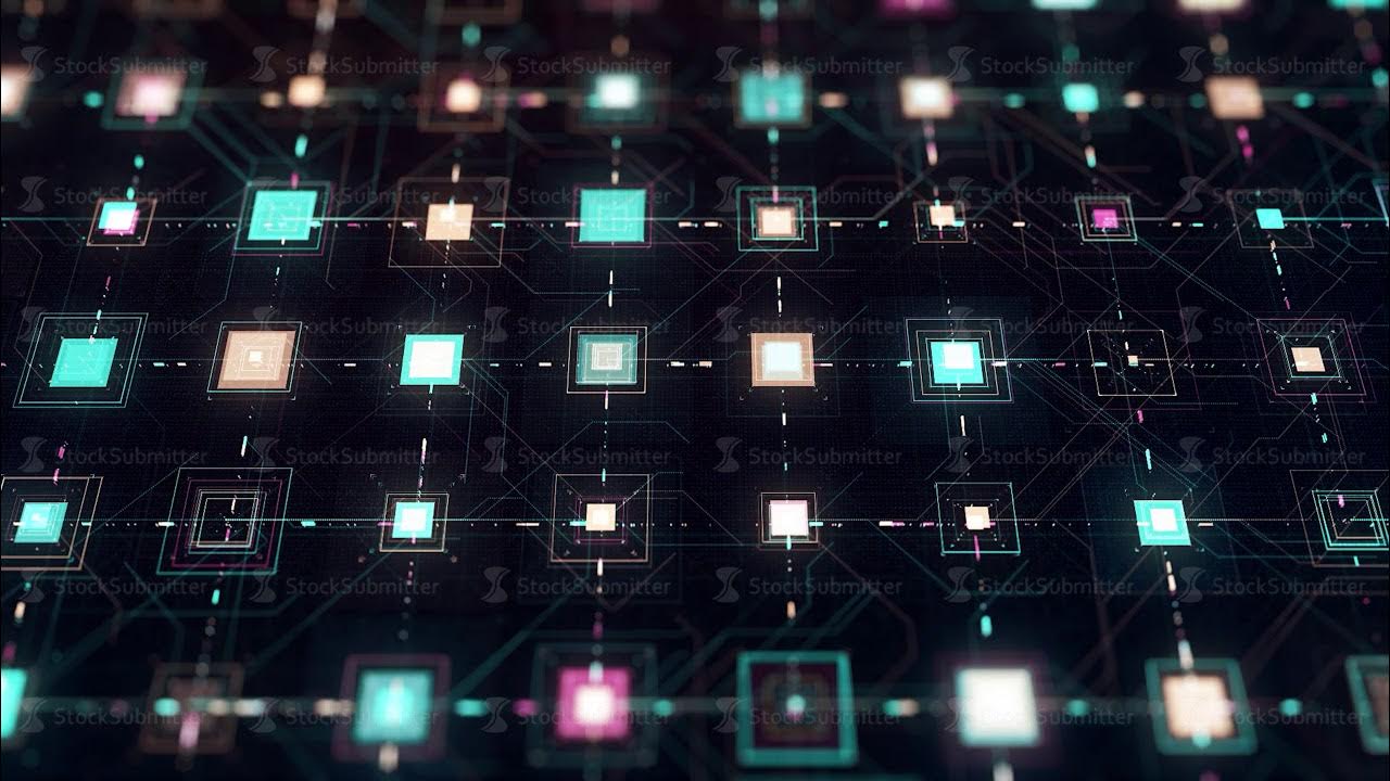 Data processing in circuit board abstract server. Animation. Data moves in the form of moving ...