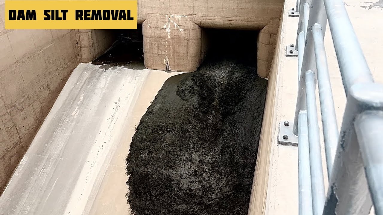 Dam inlet gate opens for silt removal , improving water flow - YouTube