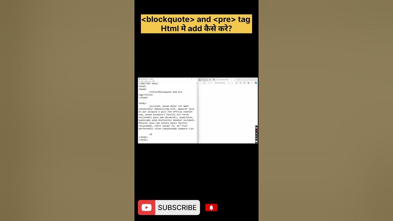 How To Add Blockquote And Pre Tag In Html🚀🚀🚀 Shorts Html Code Viralvideo Youtube