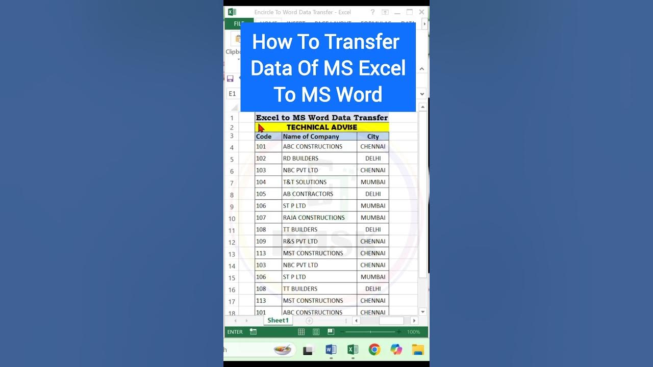 Transfer Excel Data To Word - YouTube