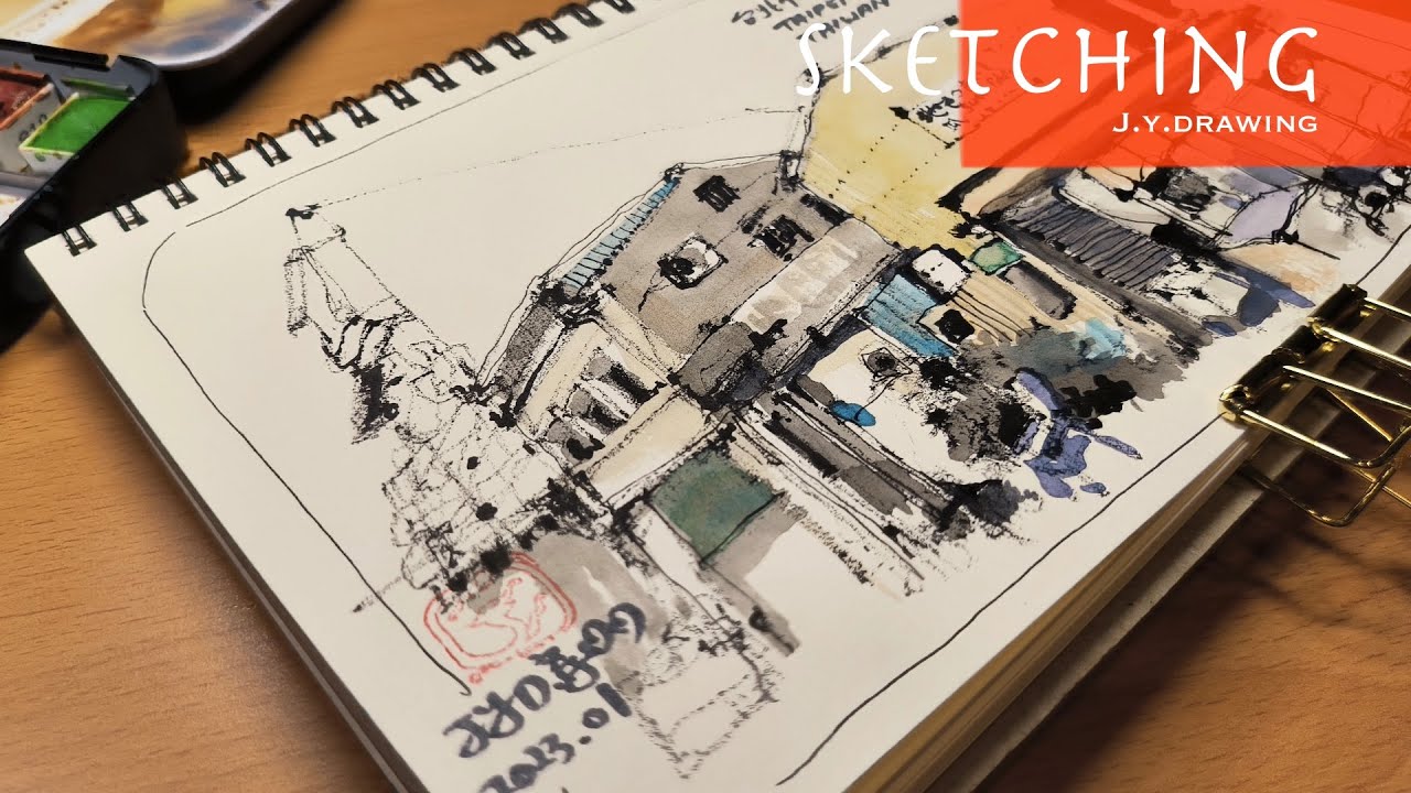 Drawing Taiwan Old Street View in Chinese Ink and Simple Watercolor ...