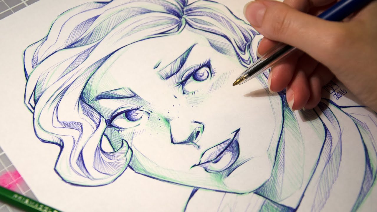 Speed Drawing "Camille" - Quick Ballpoint Pen Sketch - YouTube
