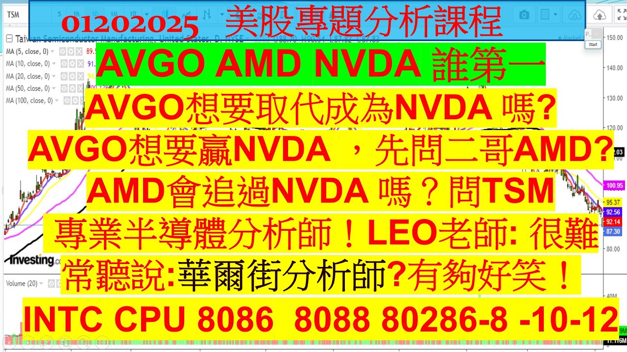 01202025 美股專題！AVGO AMD NVDA 誰第一AVGO想要取代成為NVDA 嗎?AVGO想要贏NVDA ，先問二哥AMD ...