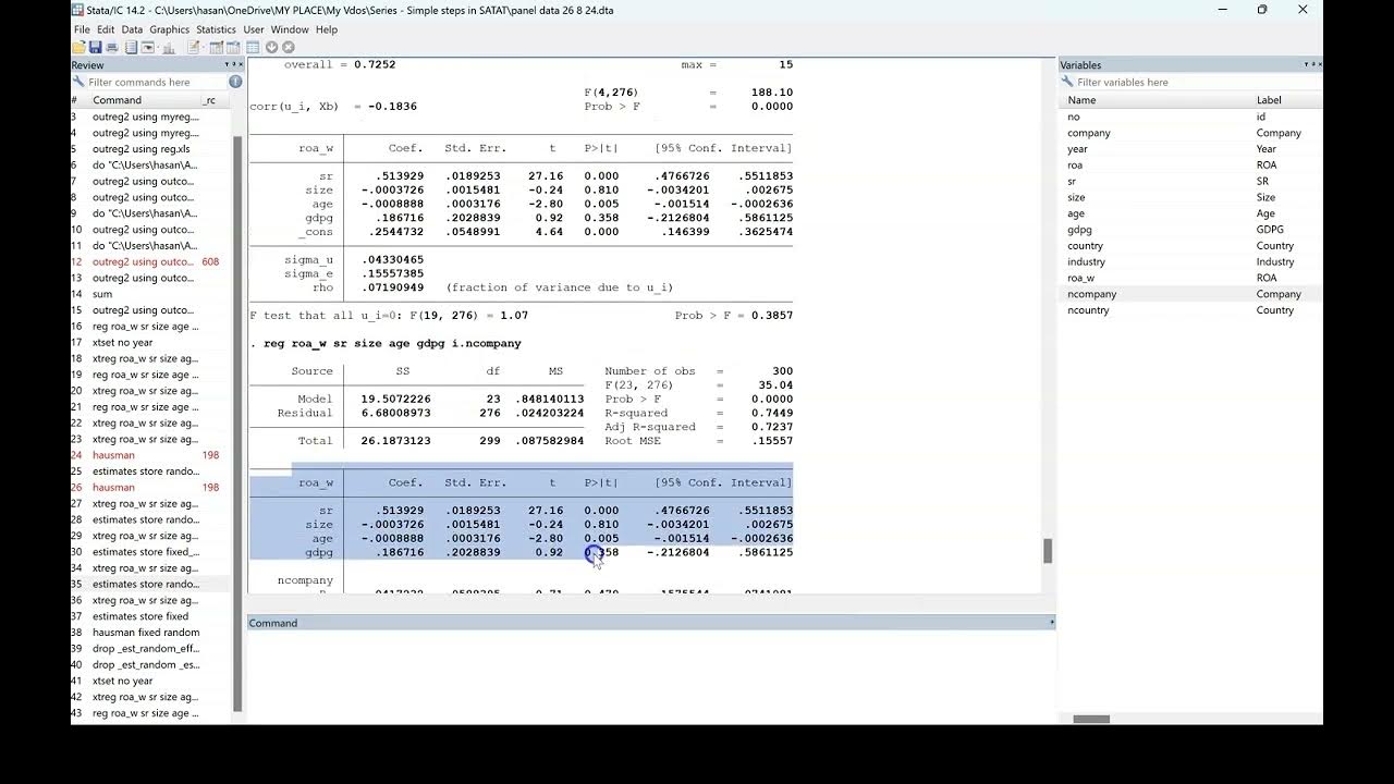 Simple Steps in Stata Video 12 - Fixed and Random Effect Models - YouTube