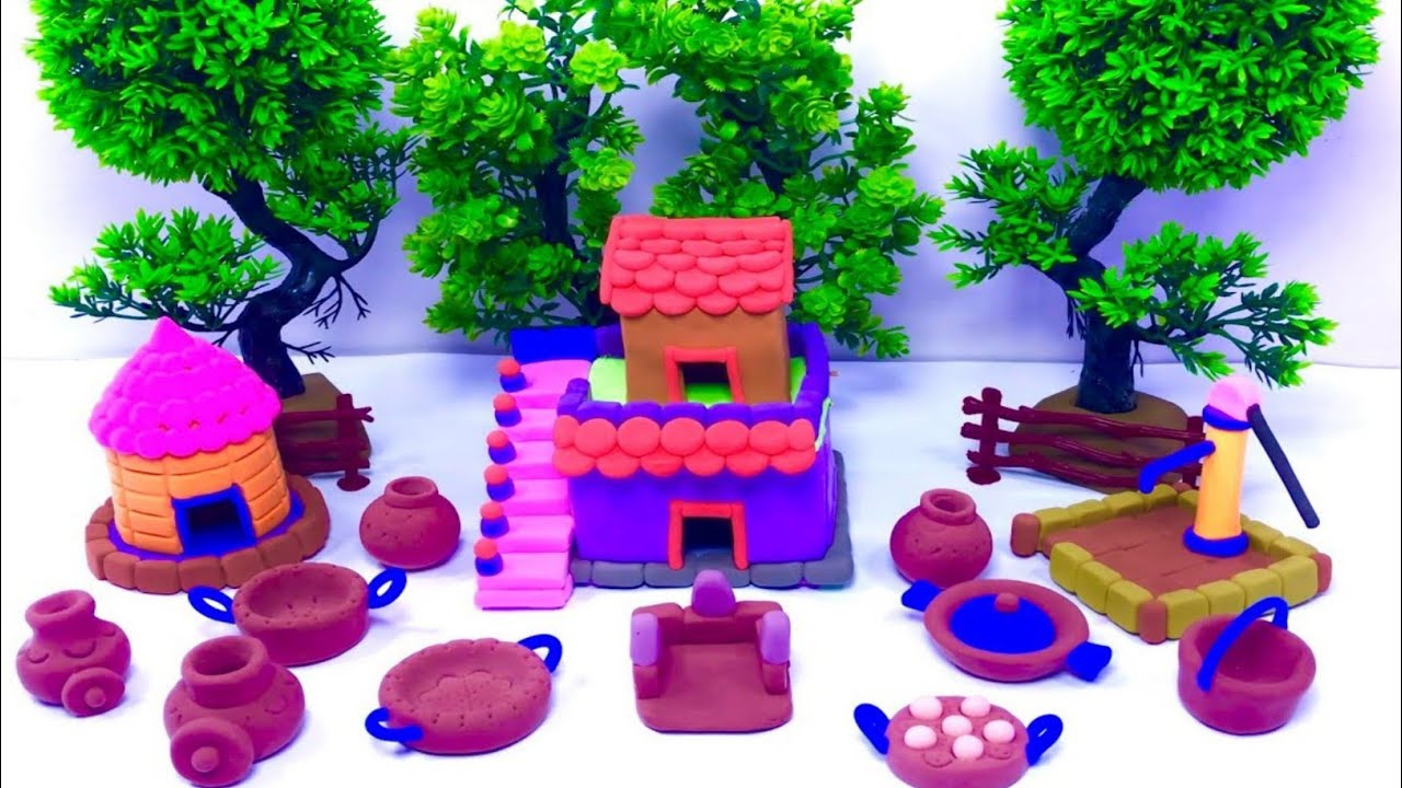 DIY How to make polymer clay miniature house, kitchen set,Bullock cart ...