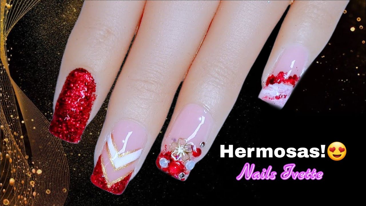 Hermosas! 😍 Decoración de uñas en tono rojo / Diseño de uñas fácil con ...