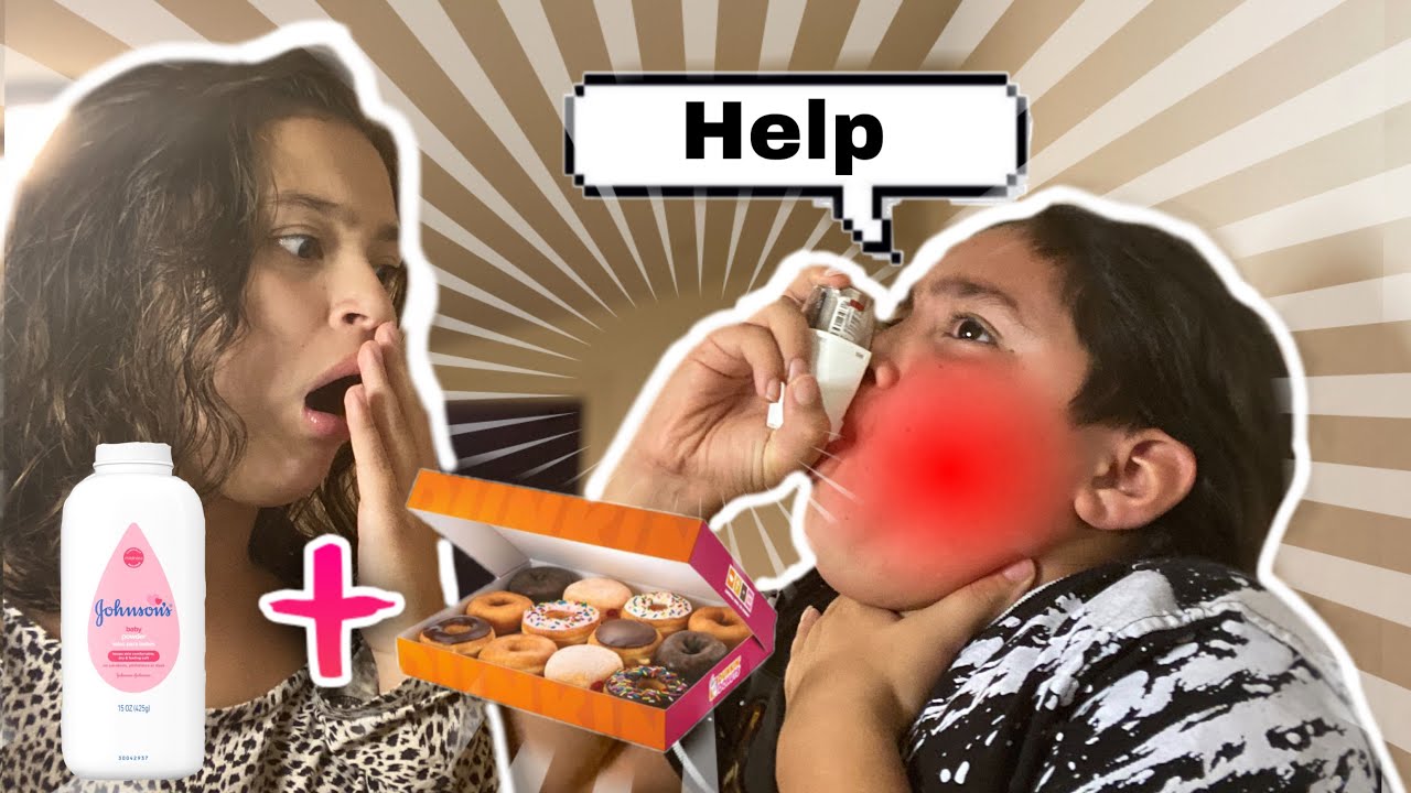 Powder donut prank on my brother !( has a asthma attack!) - YouTube