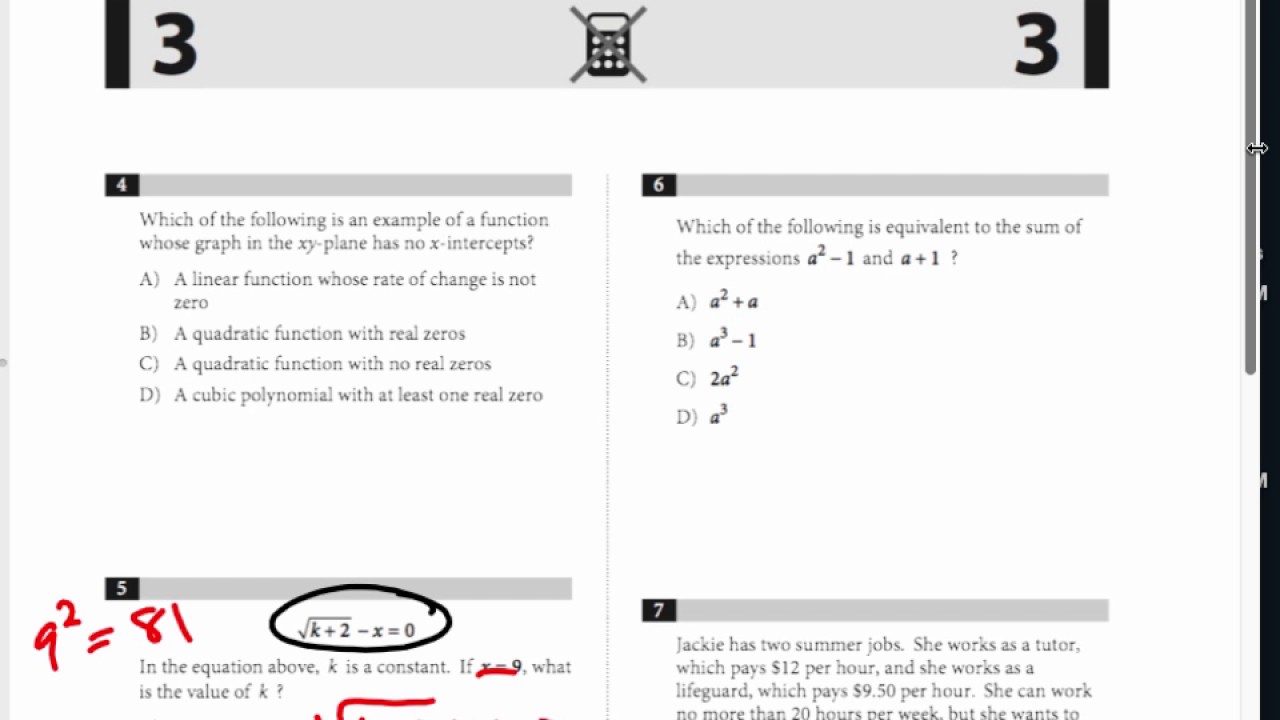 SAT Math Test 5 Part 3 Problem 6 - YouTube