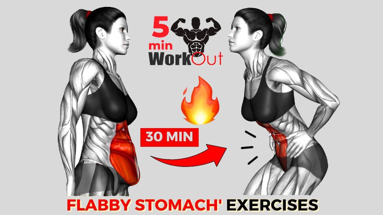 30 Min Standing 'FLABBY STOMACH' Exercises To Reduce Flat Stomach and ...