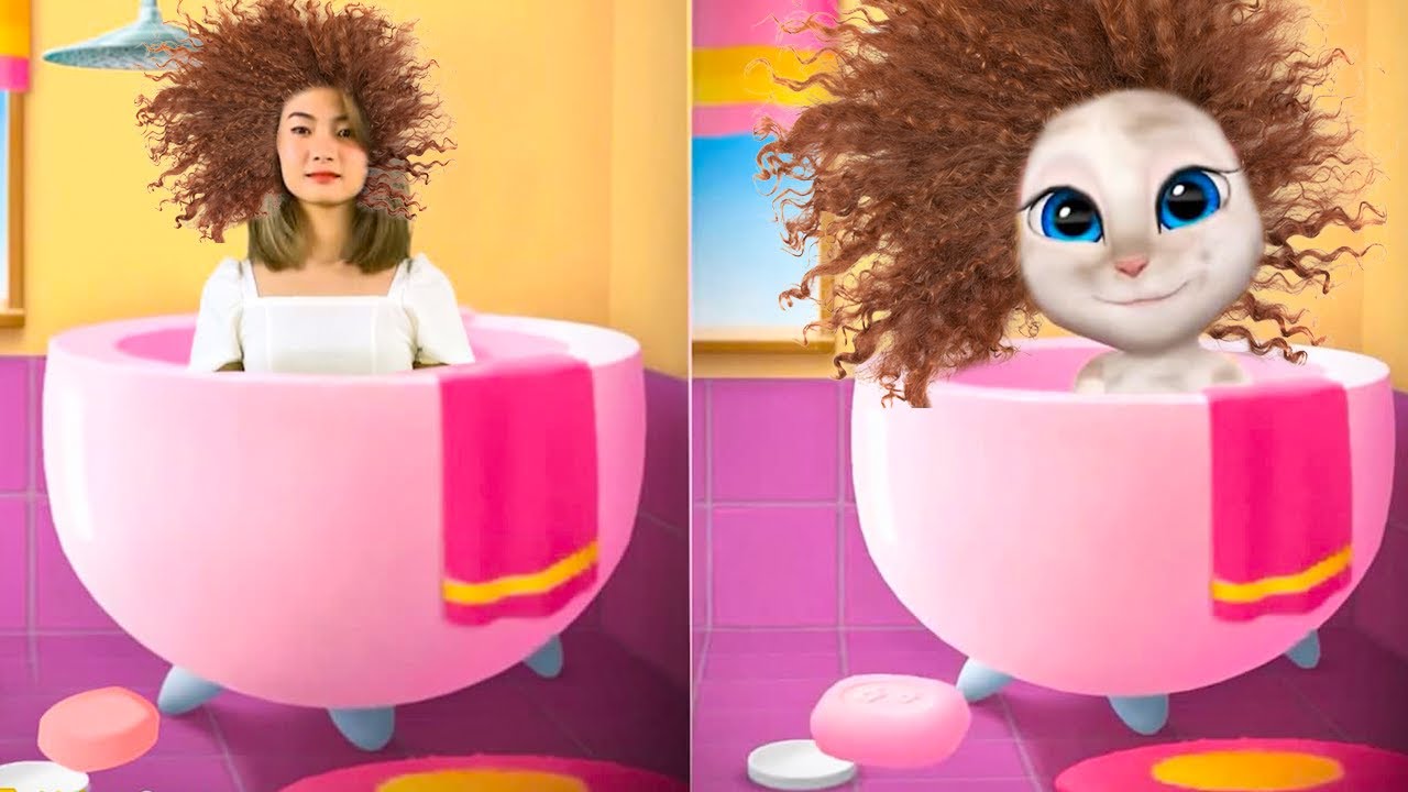 Imitate Angela Take a Shower and Sleep - My Talking Angela 2 In Real ...