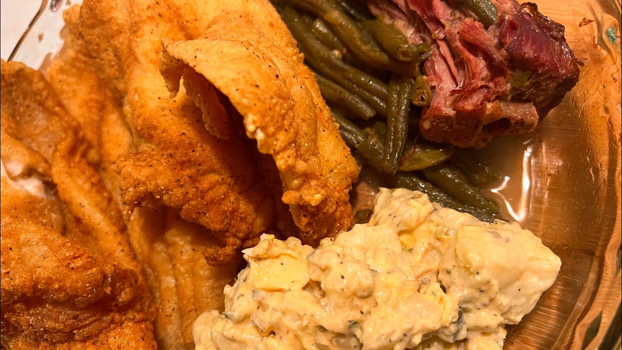 [ASMR] Fried Fish, Potato Salad, & Green Beans Eating Show | Burping ...