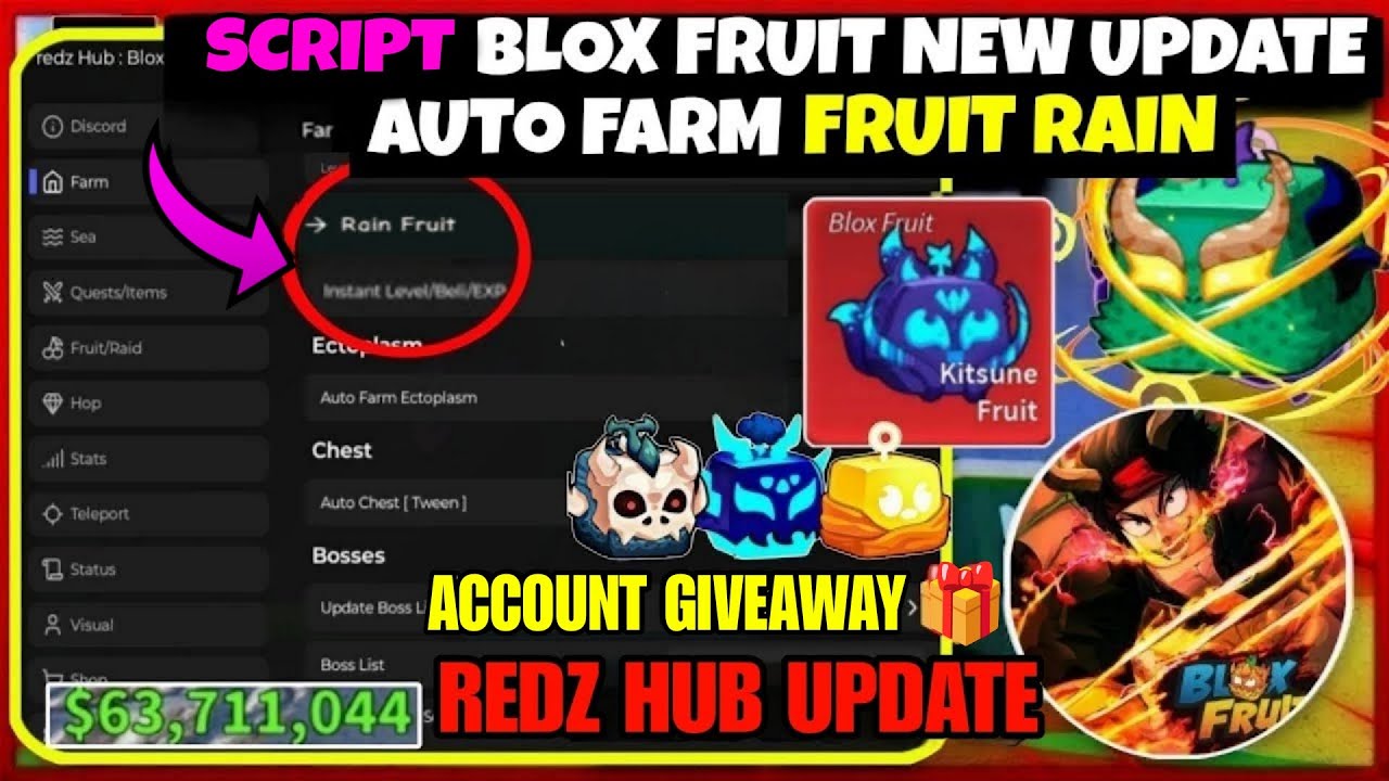 Best Script Blox Fruit Mobile REDZ HUB 🟥 FRUIT RAIN, AUTO FARM, RAID ...