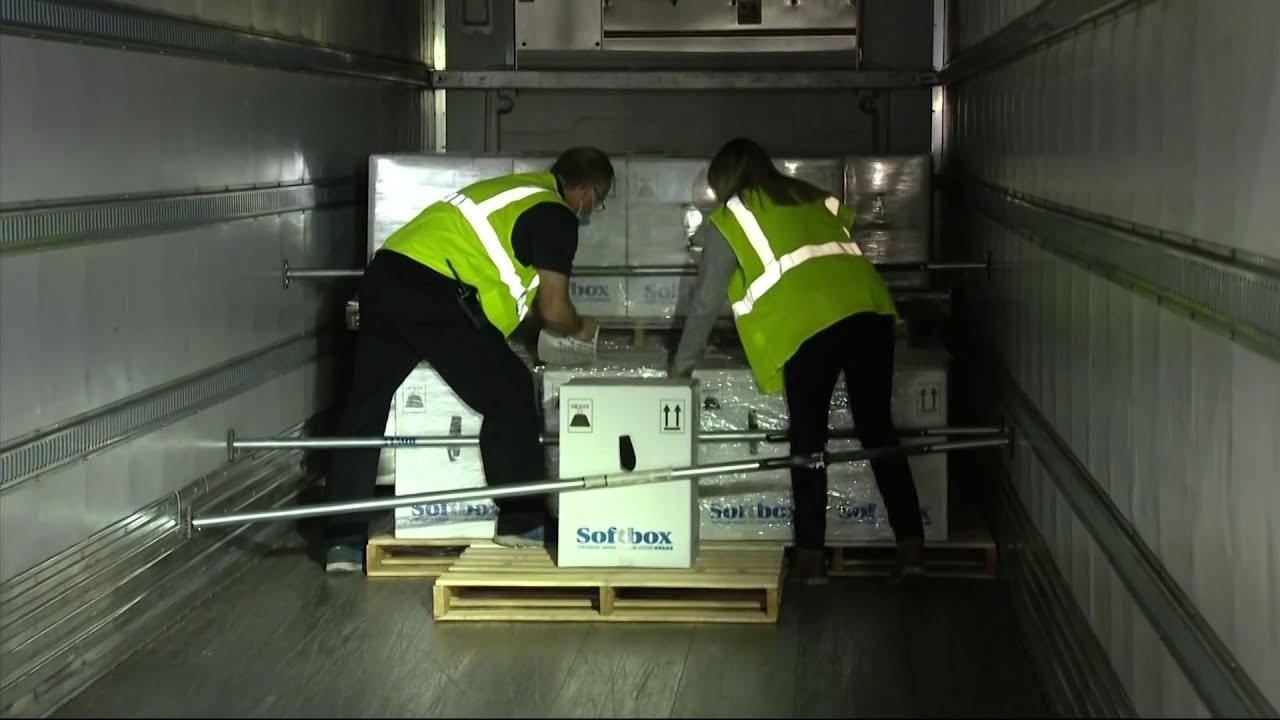 Pfizer Employees Celebrate Vaccine Shipment - YouTube