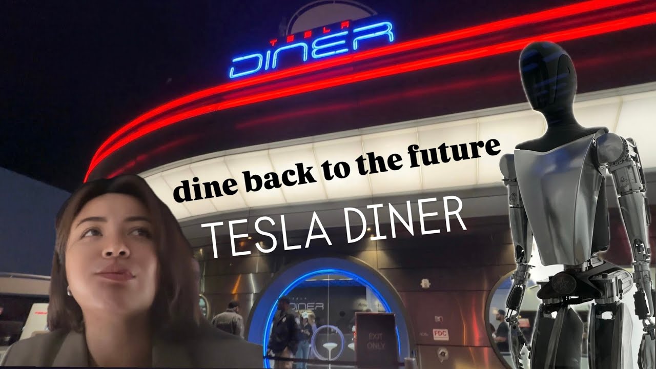 Tried the FIRST ever TESLA DINER - Robot serving popcorn - YouTube