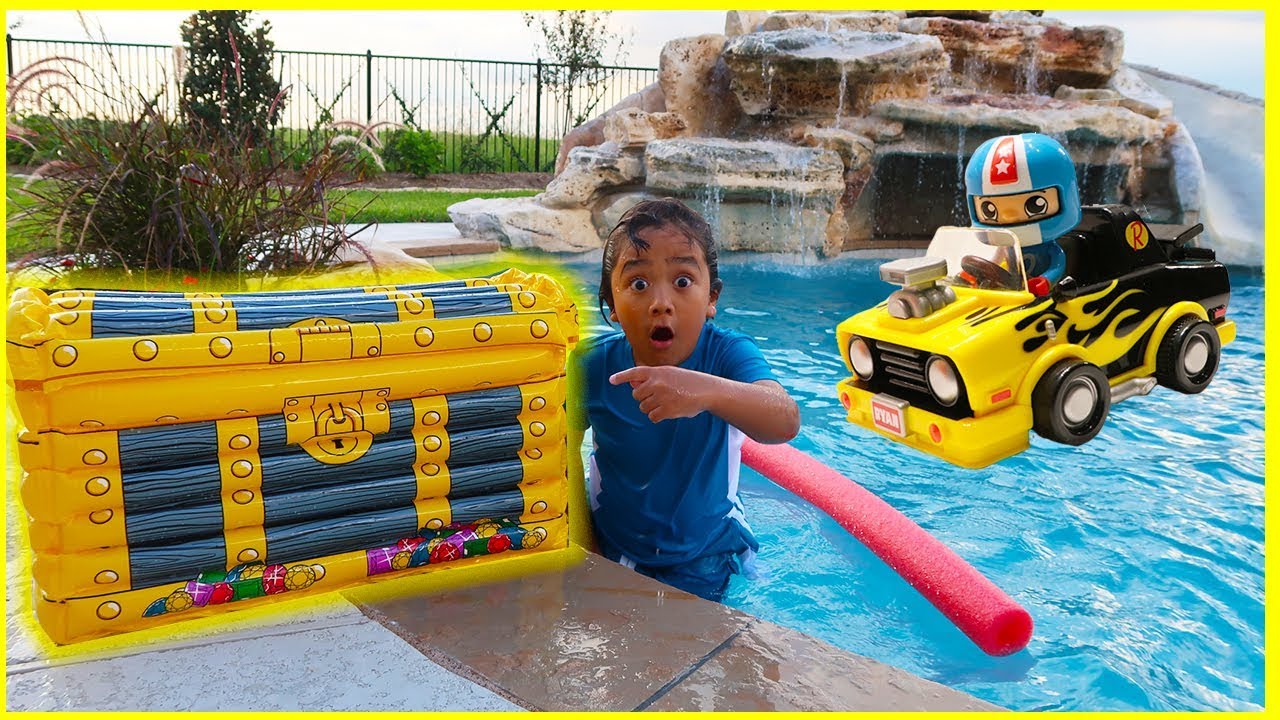 Ryan found treasure with surprise toys in our swimming pool!!! Car ...