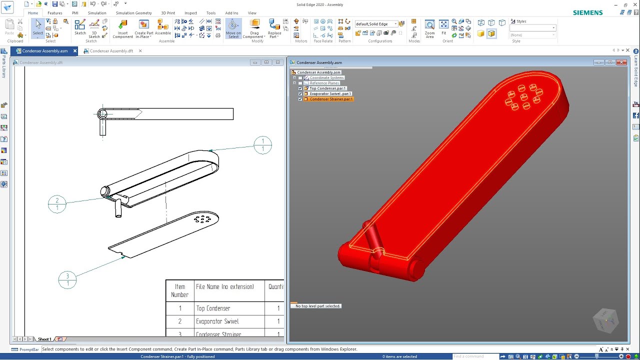 SOLID EDGE 2020 - CONDENSER ASSEMBLY - DRAWING - COFFEE MACHINE - YouTube