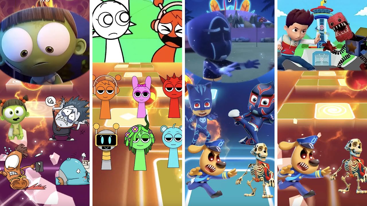 Spookiz 🆚 Sprunki 🆚 Pj Masks 🆚 Paw PAtrol | Tiles Hop Coffin Dance ...