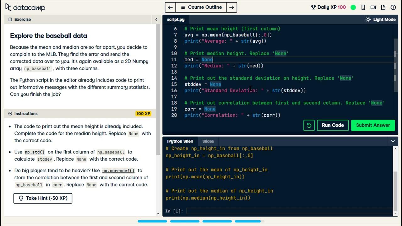Learing Python's Numpy Basic Statistics with Data Camp (Part 9) - YouTube