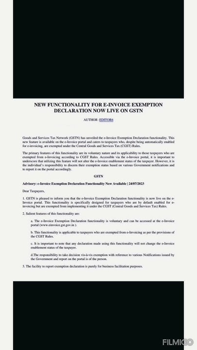 #gst #new functionality for e-invoice exemption declaration now available on gst 24/07/23 #e ...