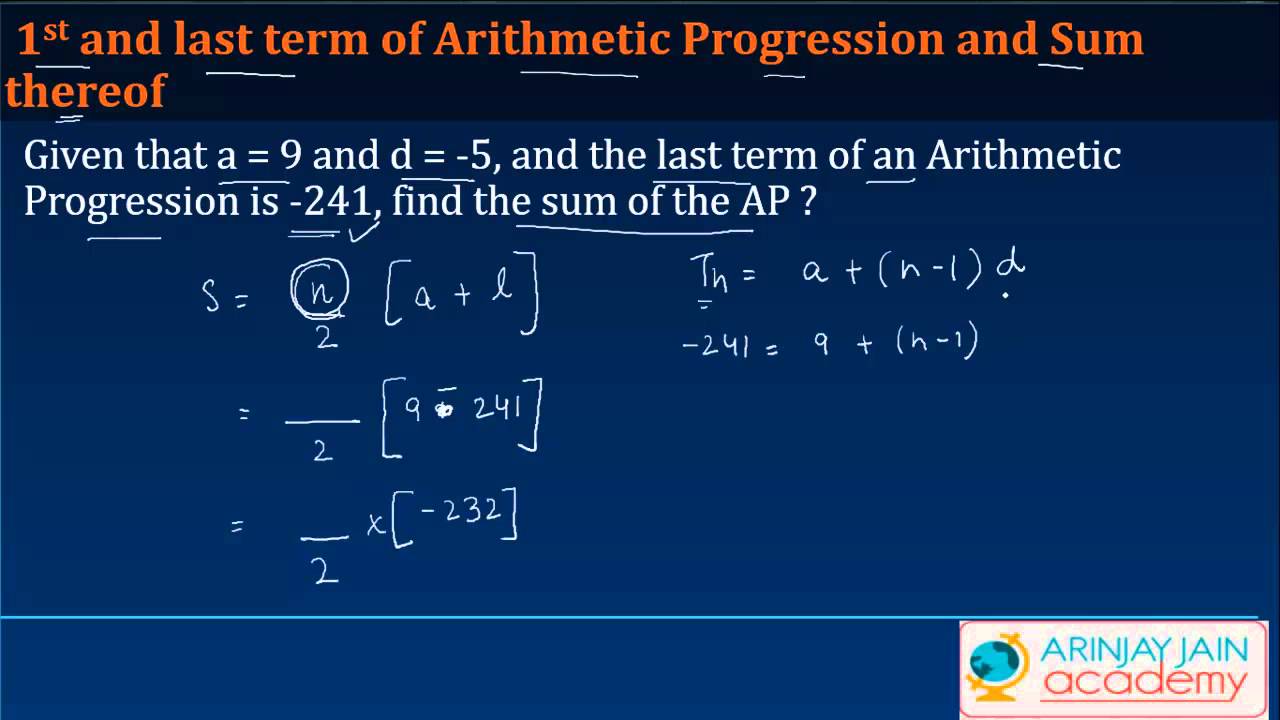 17 1st and last term of Arithmetic Progression and Sum thereof - YouTube