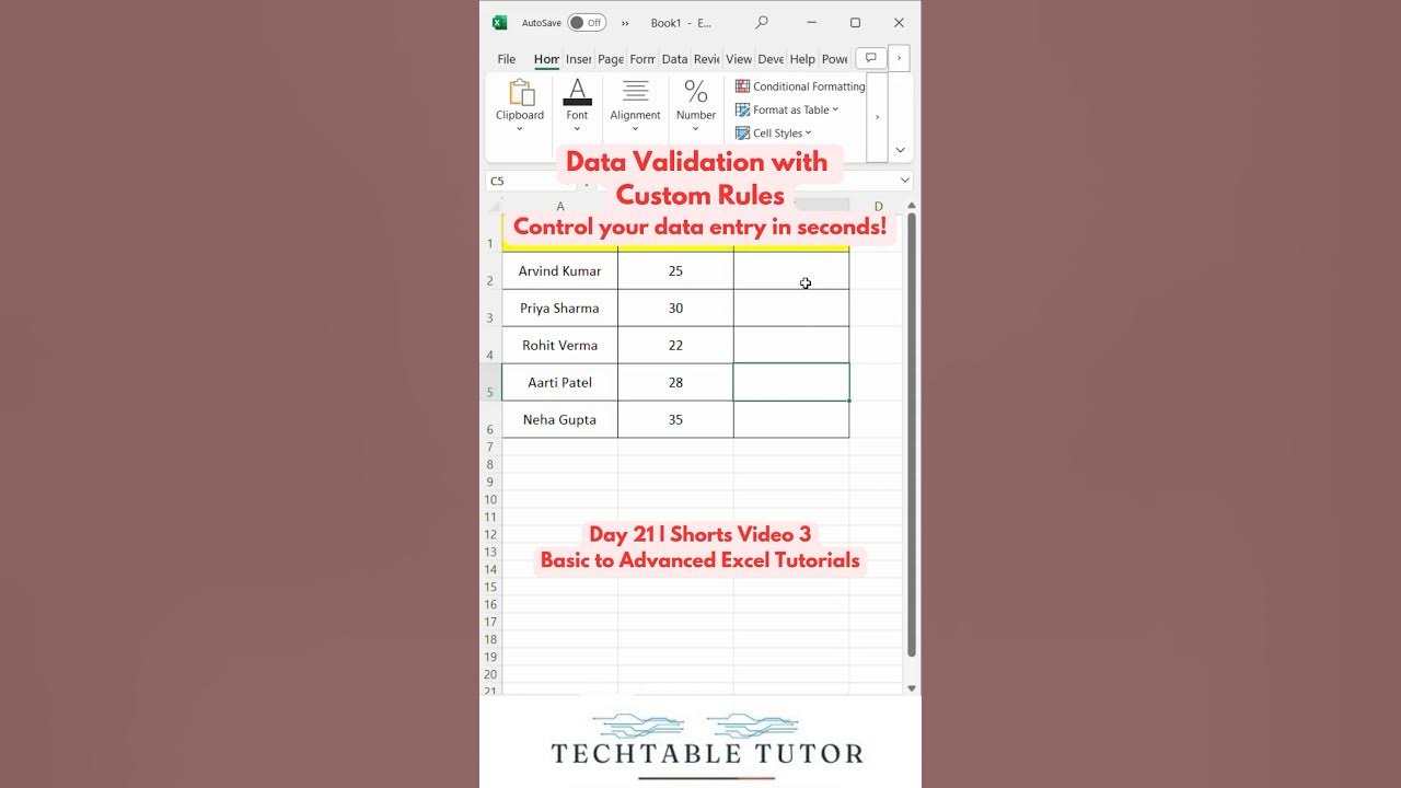 Custom Validation in Excel! Tutorial Day 21, Video 3 #exceltech #excel #ytshots #ytviral - YouTube