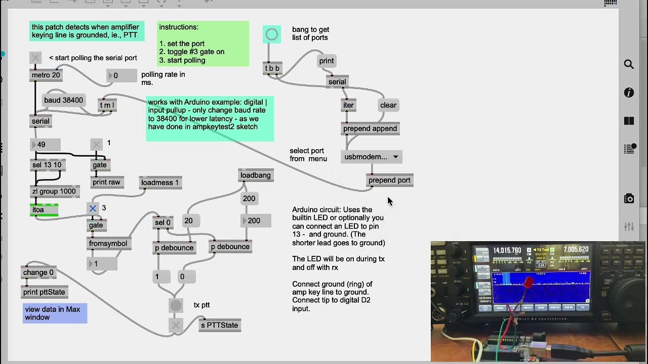 Detect amplifier keying line state with Arduino and Max/MSP - YouTube