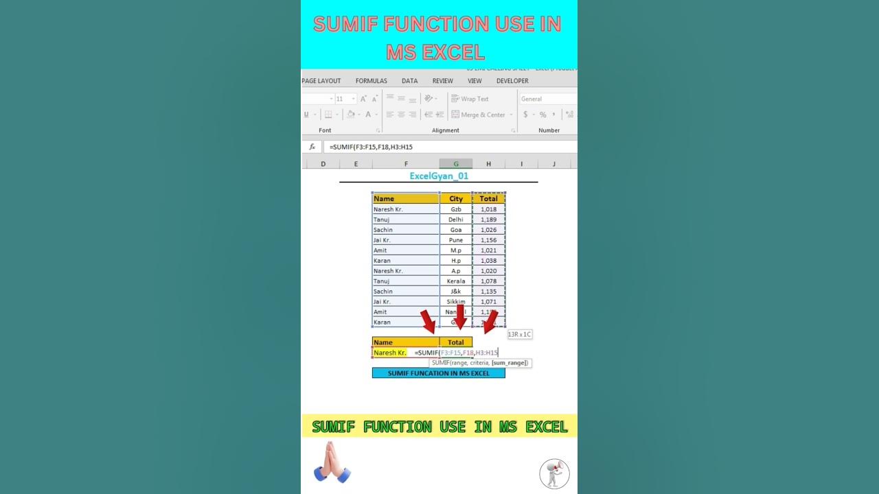 SUMIF FUNCTION USE IN MS EXCEL | EXCELGYAN_01| #reels #viral #excel #shorts #exceltips # ...