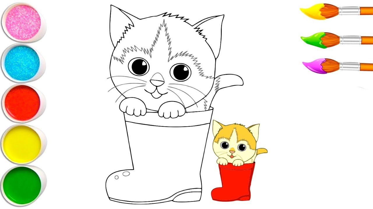How to Draw Cat in Shoes | Draw Cute Kitten in Shoes for Kids | Step by ...