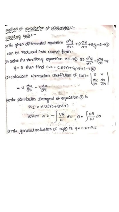 Method of variation of parameters// Wronskian coefficient//ODE//Linear differential equations ...