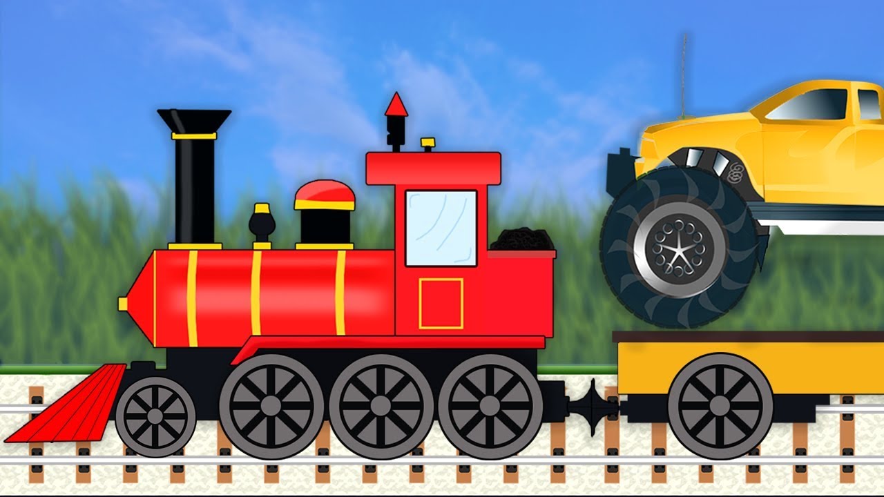 Red TRAIN Collect MONSTER TRUCKS. Learn Colors for Kids. Kids cartoon ...