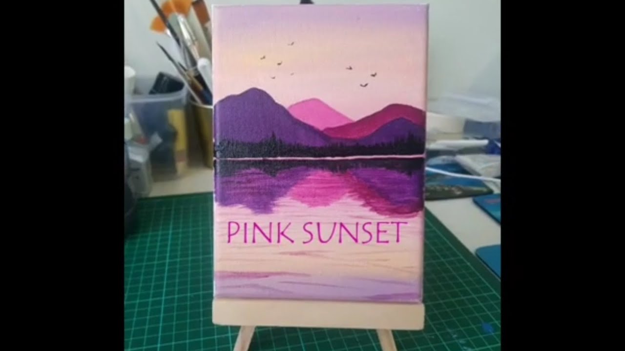 Pink Sunset Acrylic Painting speed painting | step by step painting ...