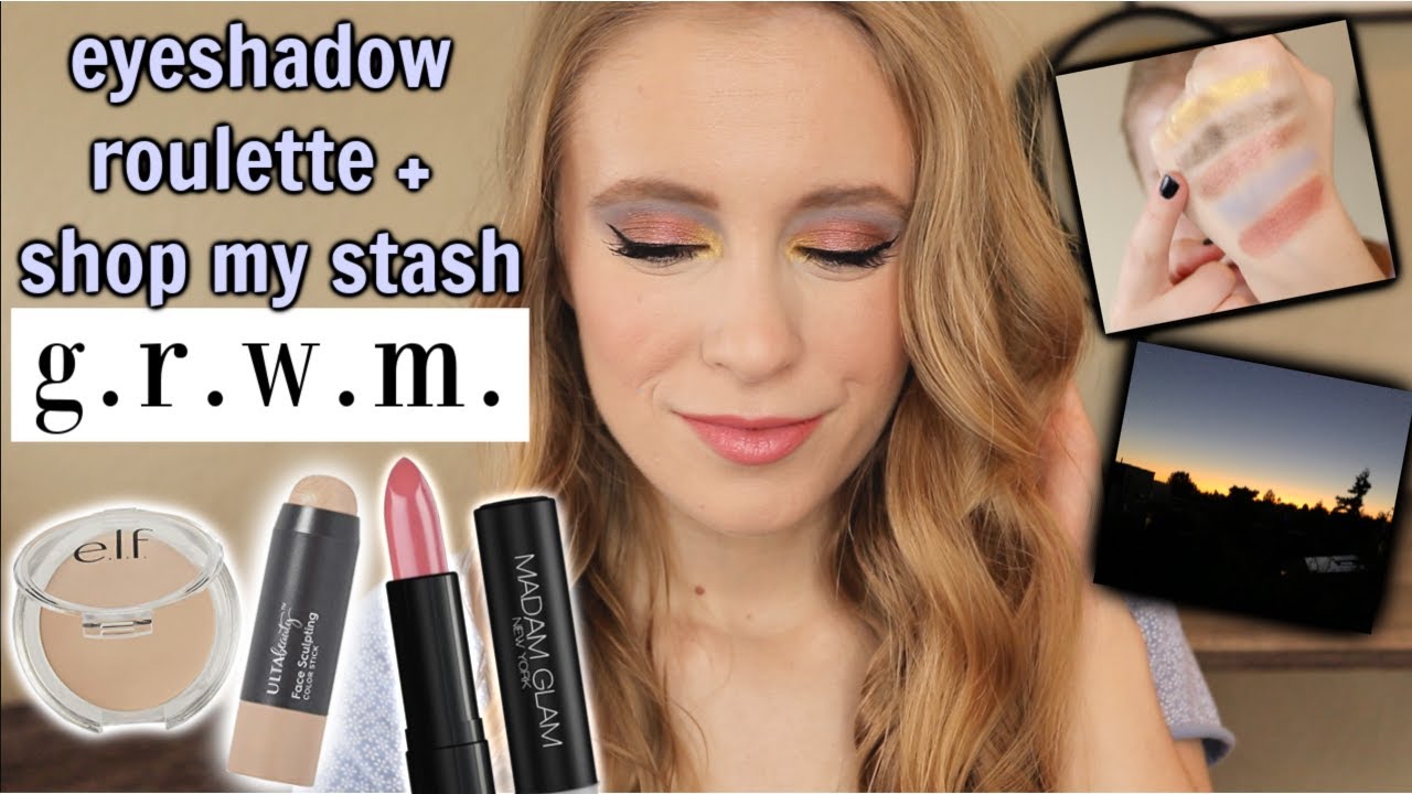 GRWM | eyeshadow roulette + monthly makeup basket products - YouTube