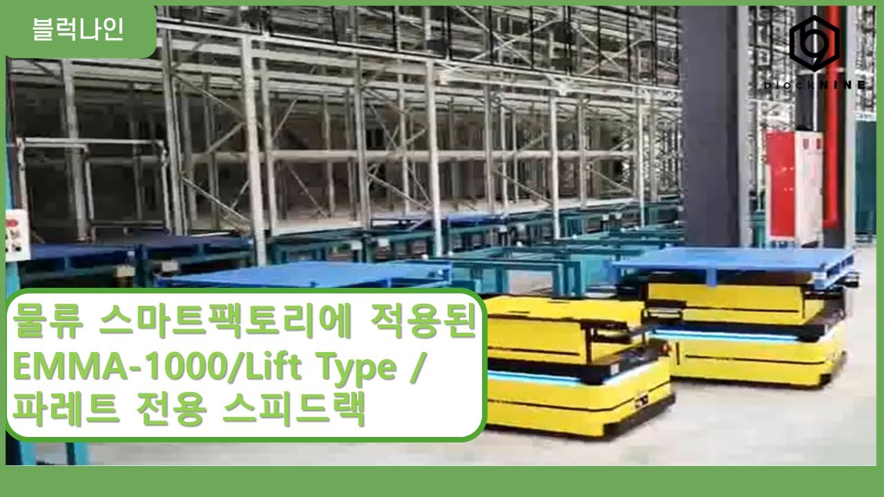 [블럭나인 AMR도입 사례] 물류 스마트팩토리에 적용된 EMMA-1000/Lift type/파레트전용 스피드랙 - YouTube