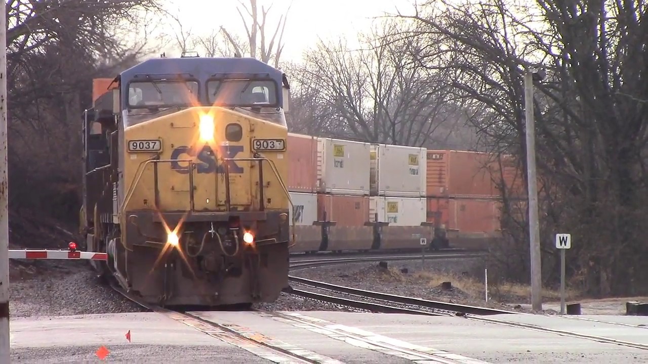 2/4/18 - CSXT C40-9W 9037 leads CSX Intermodal Train at Princeton, IN ...