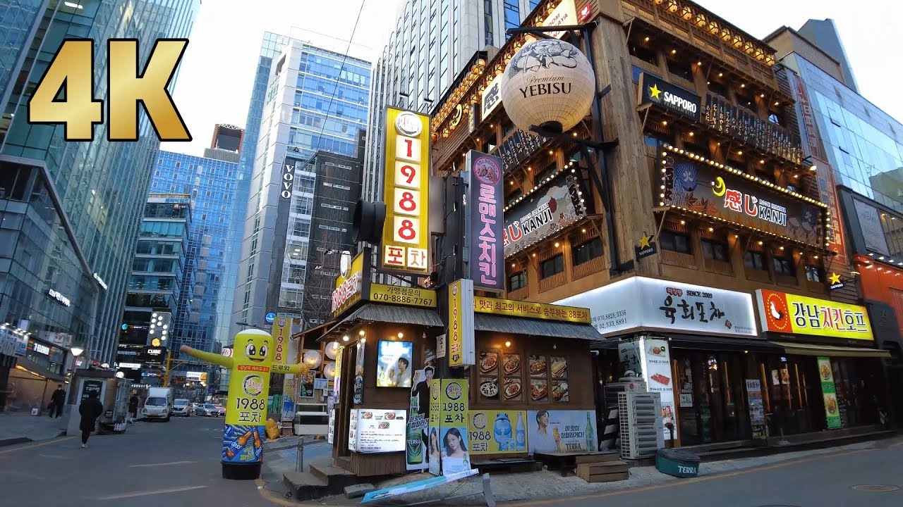 Gangnam food alley in wintertime. Walking Tour Seoul Korea 4K UHD - YouTube