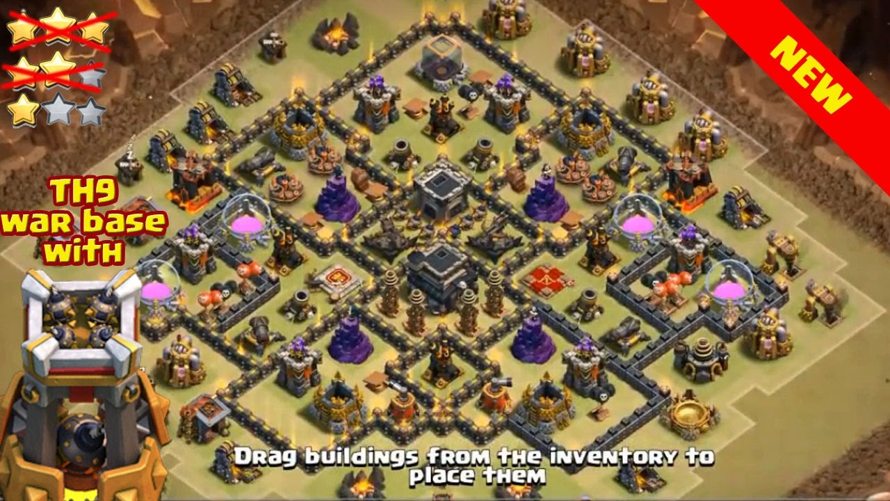 Clash of Clans th 9 war base ♦ anti 2 star update with Bomb Tower 2016 ...