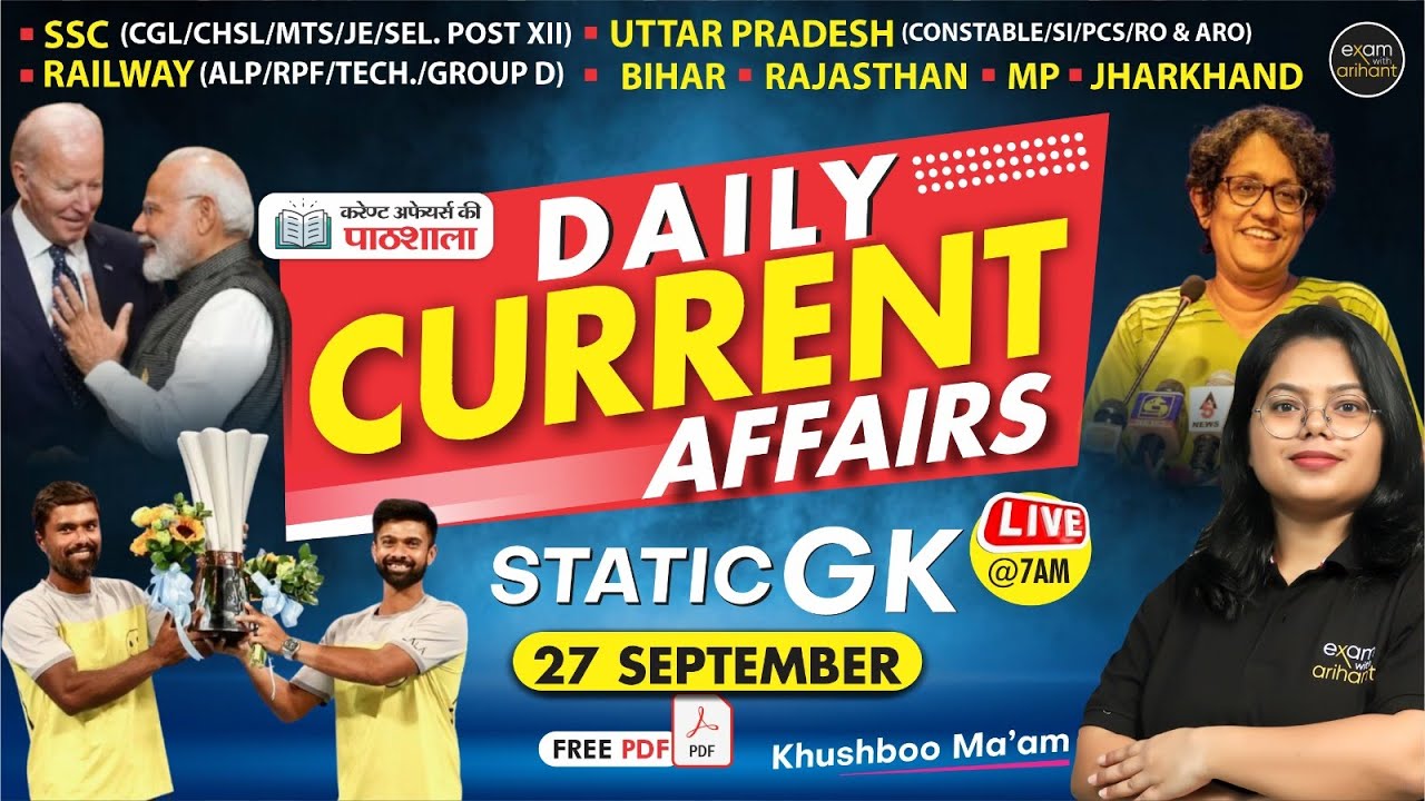 28 September Current Affairs 2024, Daily Current Affairs | GK Questions ...