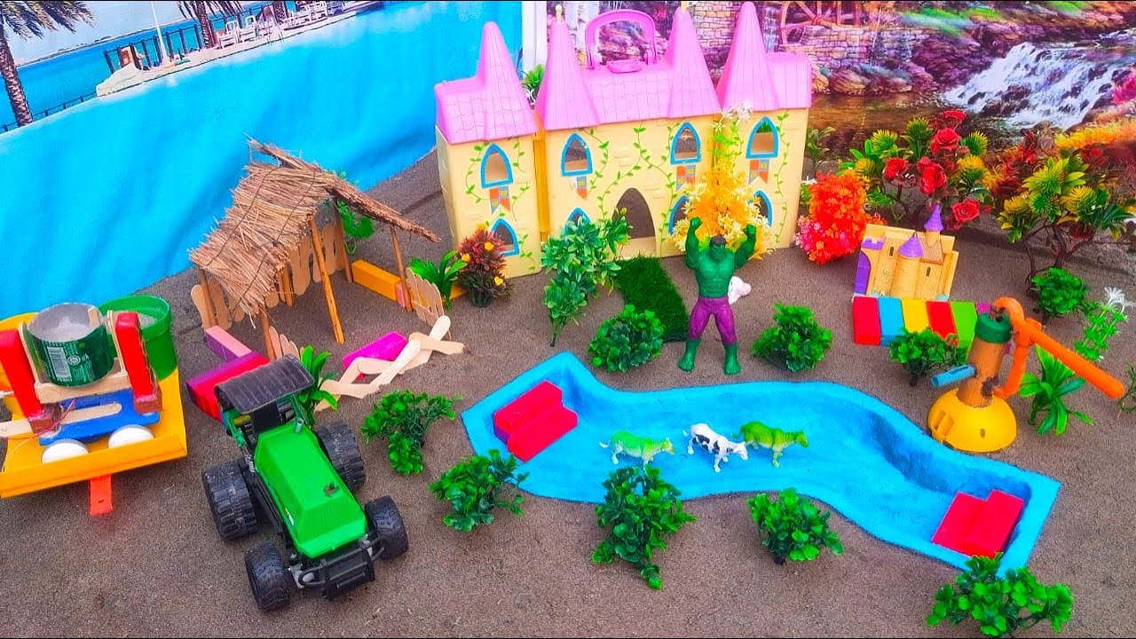 Diy farm diorama with mini pool | Cow shed | diy tractor | hand pump ...