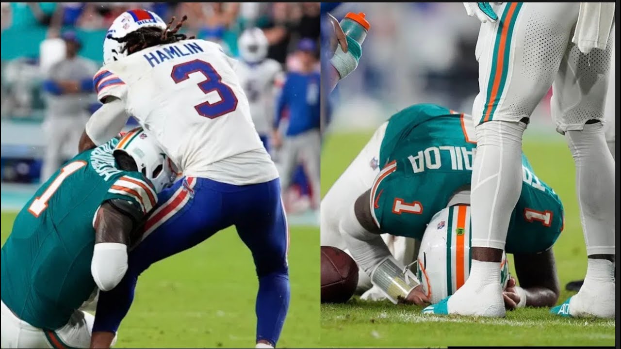 Tua Tagovailoa Gets Knocked Out Of Bills Game By Damar Hamlin! Tua ...