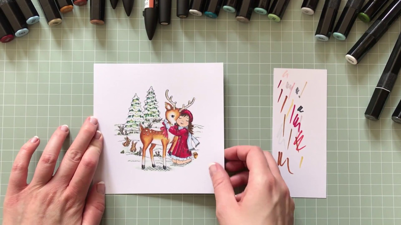 How to colour Angela Poole stamp designs using pens - YouTube