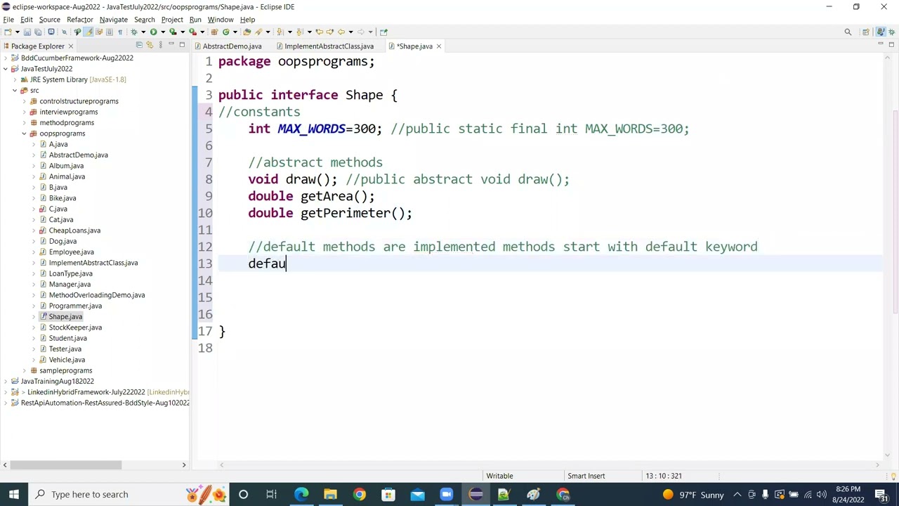 Corejava Oops Interface Programs Part1 Aug20220825 Youtube 2892