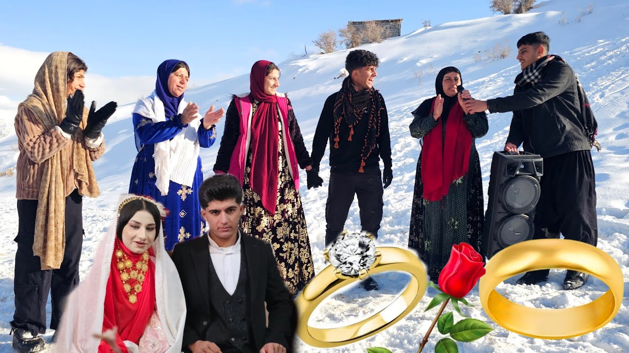 Dreamy honeymoon in the snow, nomadic dance | Romantic bride and groom ...