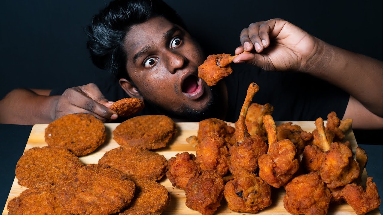 ASMR CHICKEN FRIED LOLLIPOP, CHICKEN CUTLET COOKING & EATING SOUND ...