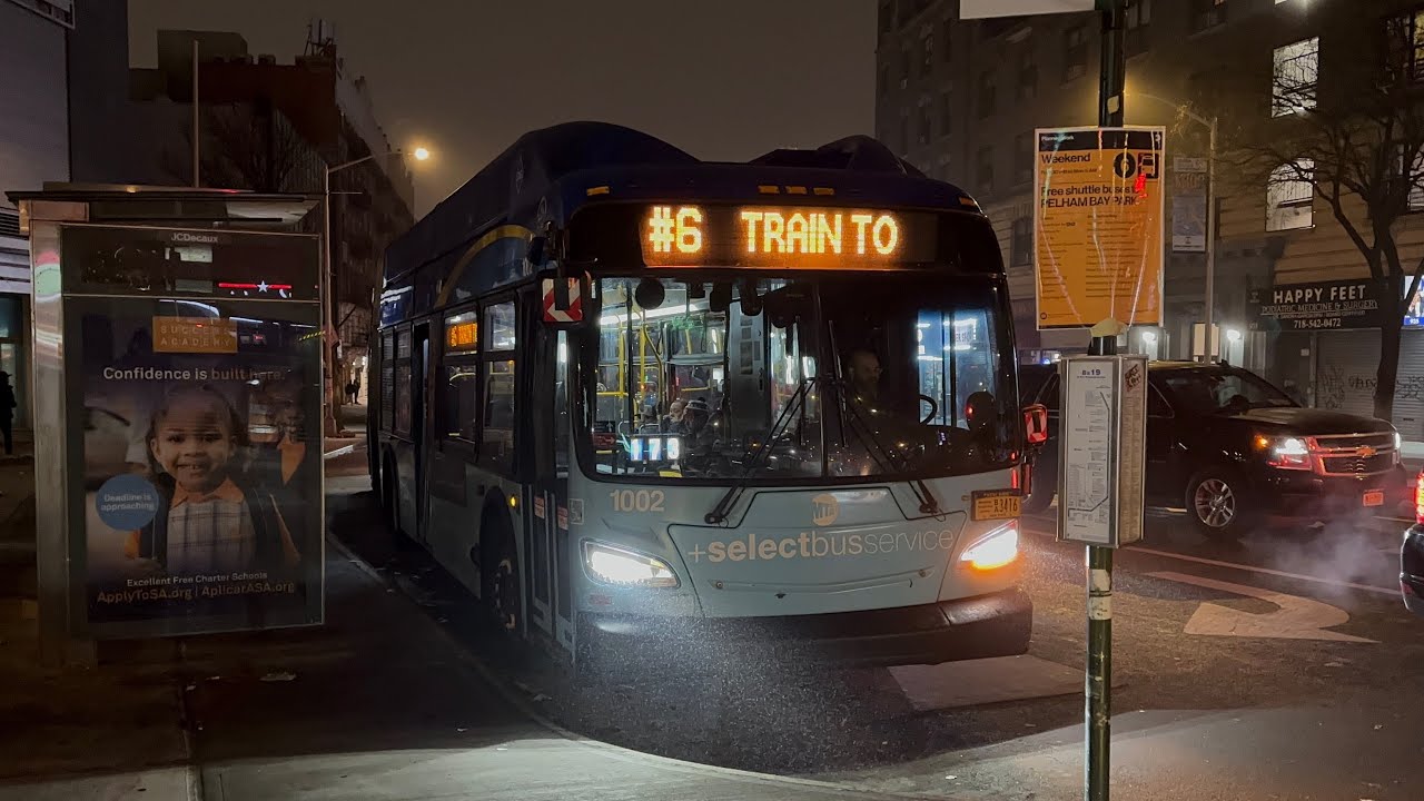 2018 New Flyer XN60 #1002 on the 6 Train Shuttle leaving Hunts Point Av ...
